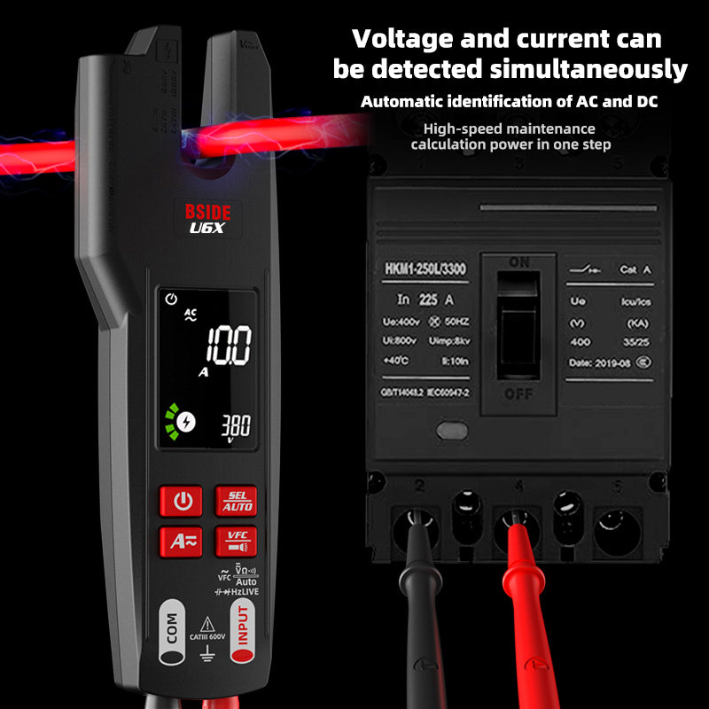 BSIDE U6X Electrical Tester Open Jaw Clamp Meter AC DC Current 600A wi